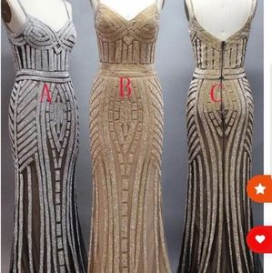 Dresses | Silver Beaded Prom Dress | Poshmark